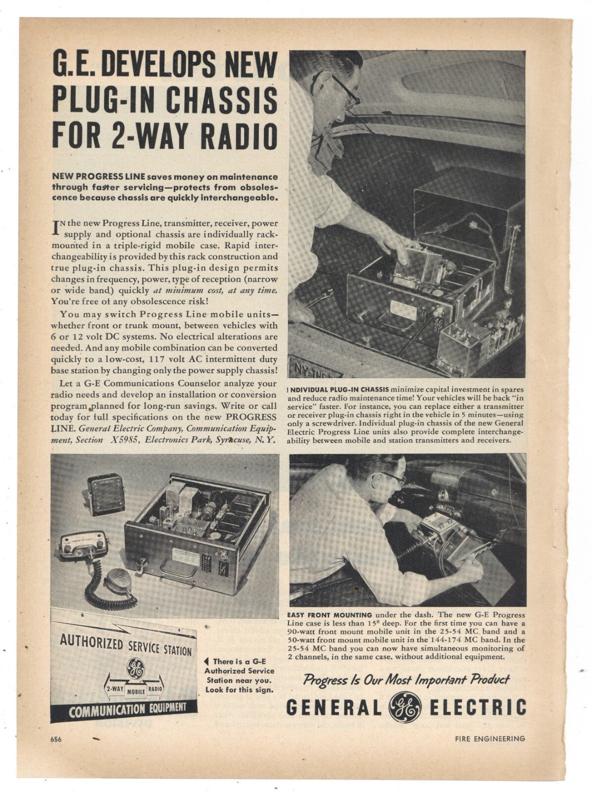 1955 GE General Electric Ad: Progress Line 2-Way Radio System for Fire ...
