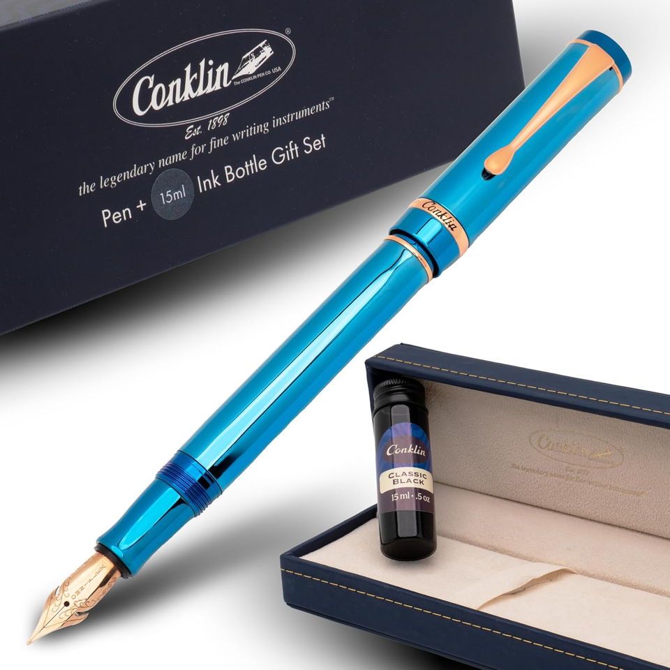 Duragraph Metal Blue Fountain Pen Fine Nib + Free 15Ml Ink Bottle ...