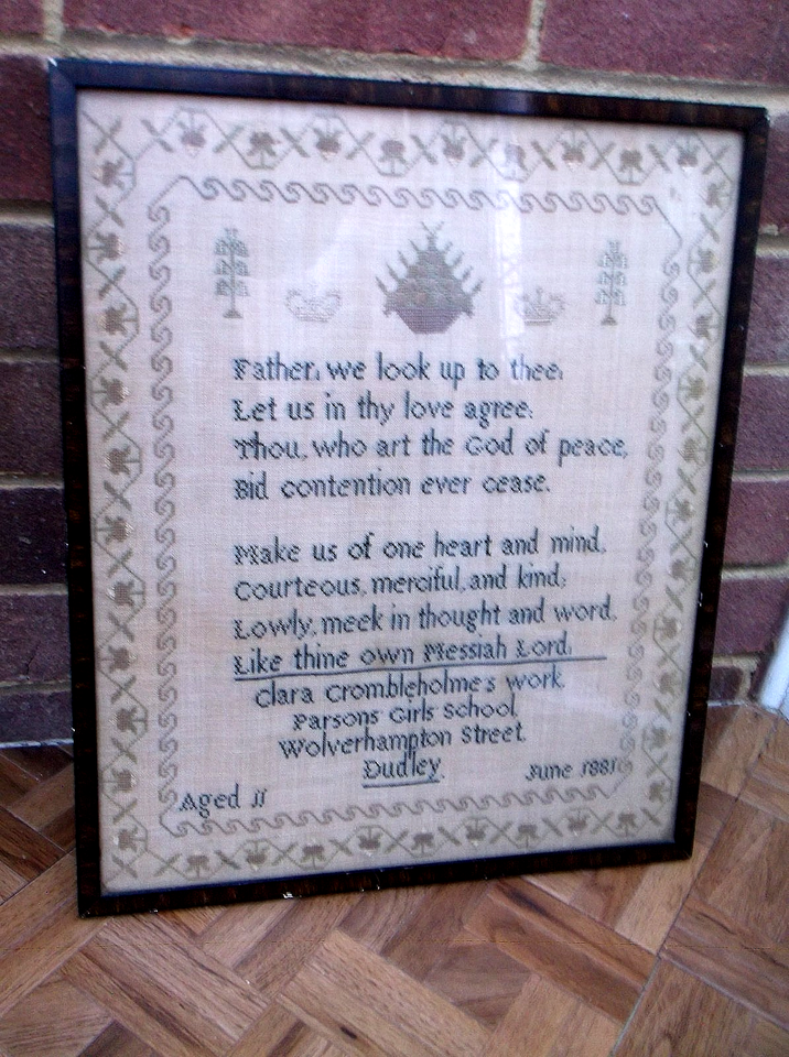RARE ANTIQUE FRAMED 1881 SAMPLER "PARSONS GIRLS SCHOOL DUDLEY" BY PUPIL ...