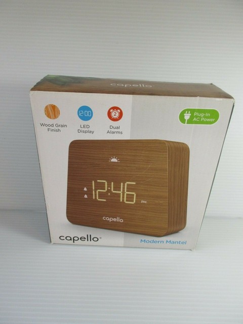 Capello Ca-41 Modern Mantle Clock Dual Alarm Woodgrain Finish LED ...