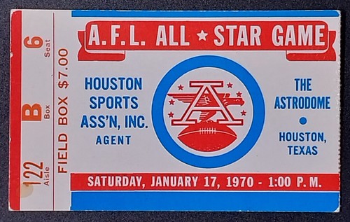 AFL All-Star Football Game Original Ticket Jan. 17. 1970 Astrodome FREE ...