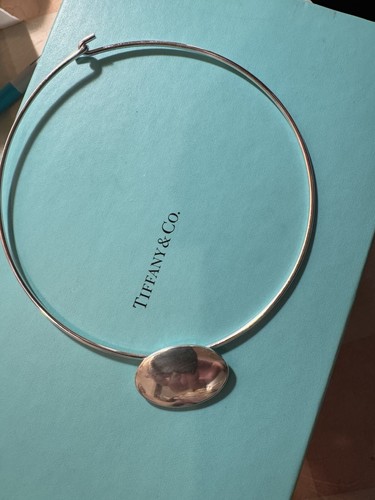 Tiffany & Co. 925 Silver Oval Tag Wire Hook 16" Choker Necklace (pouch ...