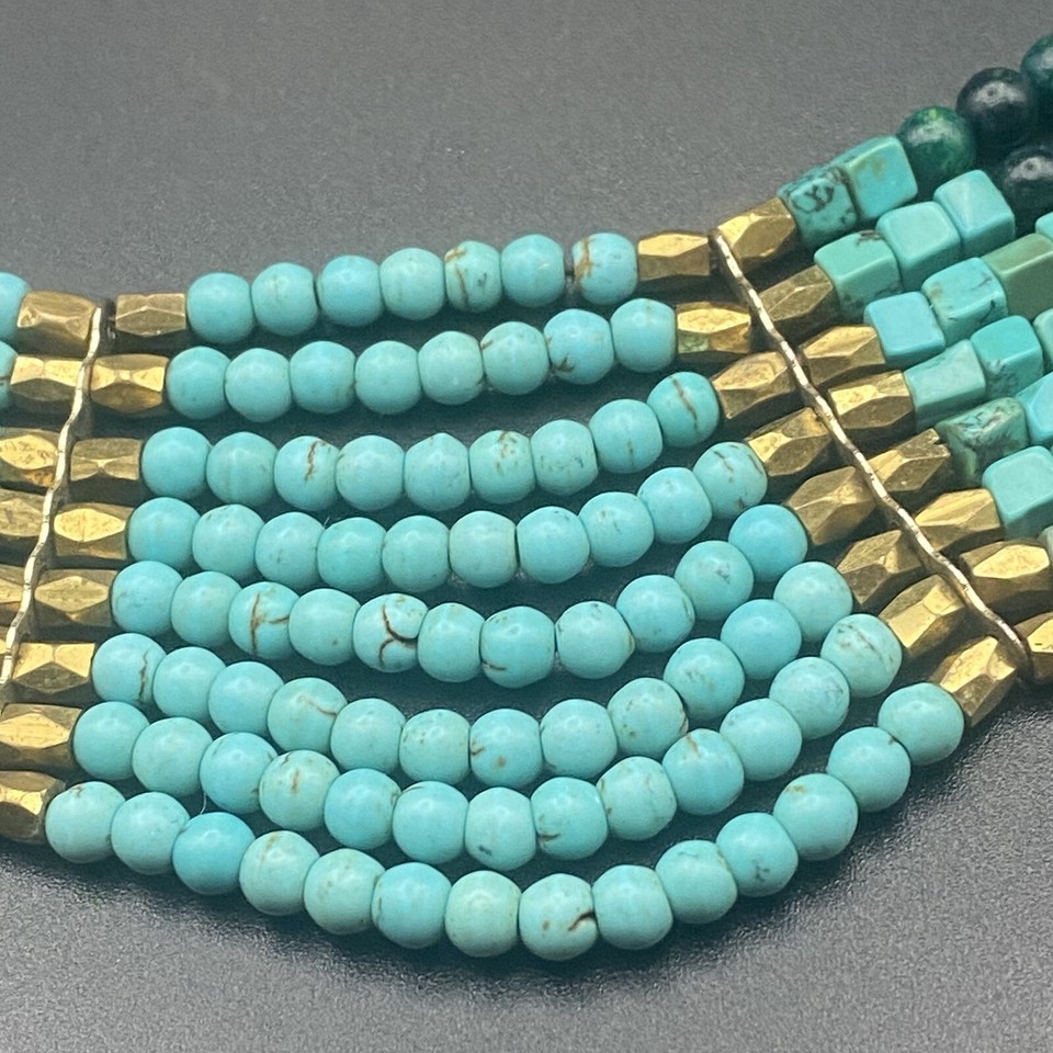 Nakamol Signed Necklace Layered Natural Stone Turquoise Bib Gold Bead ...