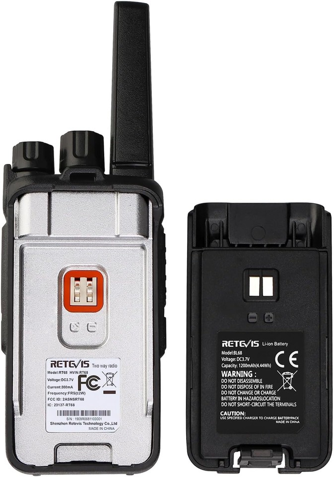 Retevis RT68 Walkie Talkie Rechargeable 1200mAh VOX Alarm Handheld Two ...