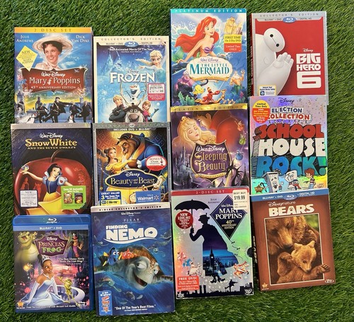 Lot Of 12 Disney DVD Blu-Ray Movies Big Hero 6 Nemo Little Mermaid Mary ...