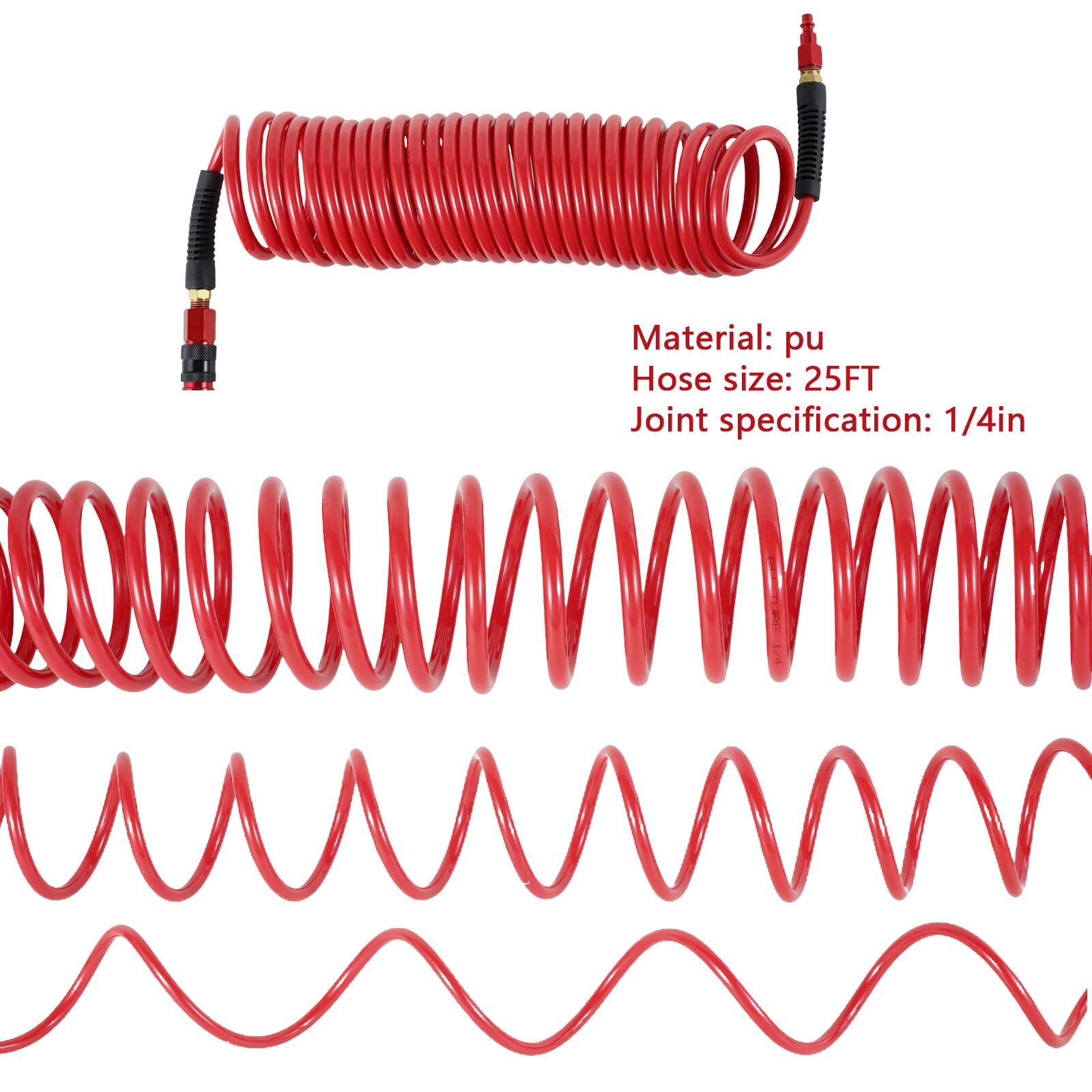 Polyurethane Recoil Air Hose 25FT Wear-Resistant PU Air Hose with Bend ...