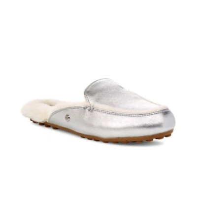NEW UGG Women US 10 Lane Silver Metallic Sheepskin Slip On Mule Shoes ...