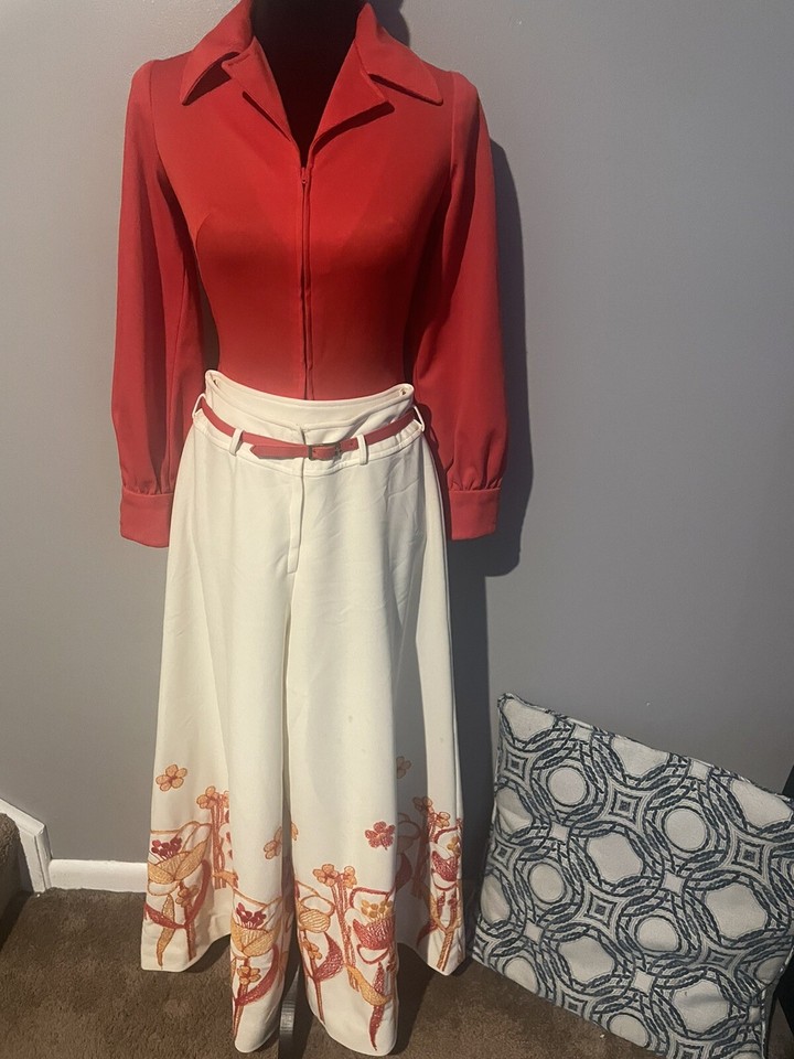 Mel Warshaw Wide Bell bottom Pant Body Suit Embroidered 70 Disco Miss ...