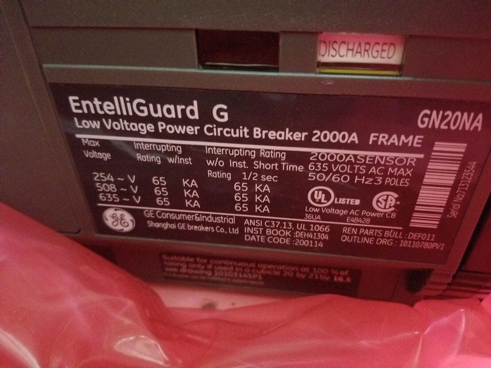 GE Entelliguard Universal Frame Circuit Breaker 3P 2000A ...