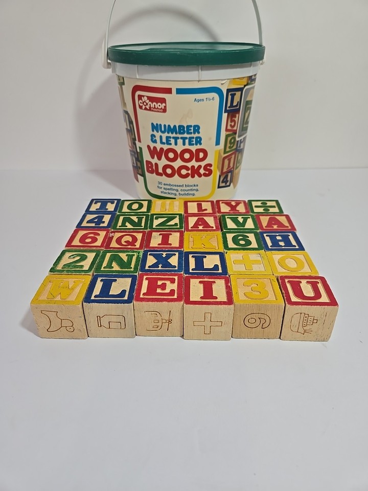 Connor Preschool Number Letter Wood Blocks 30 Count Vintage 1987 | eBay