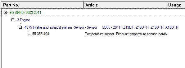 SAAB 9-3 YS3F Capteur de Température des Gaz d'échappement 55355404 ...