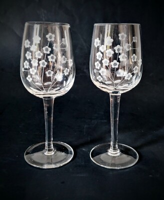 Set Of 2 Colony Floral Etched Cordial Port Glasses 4 oz Made In Romania ...