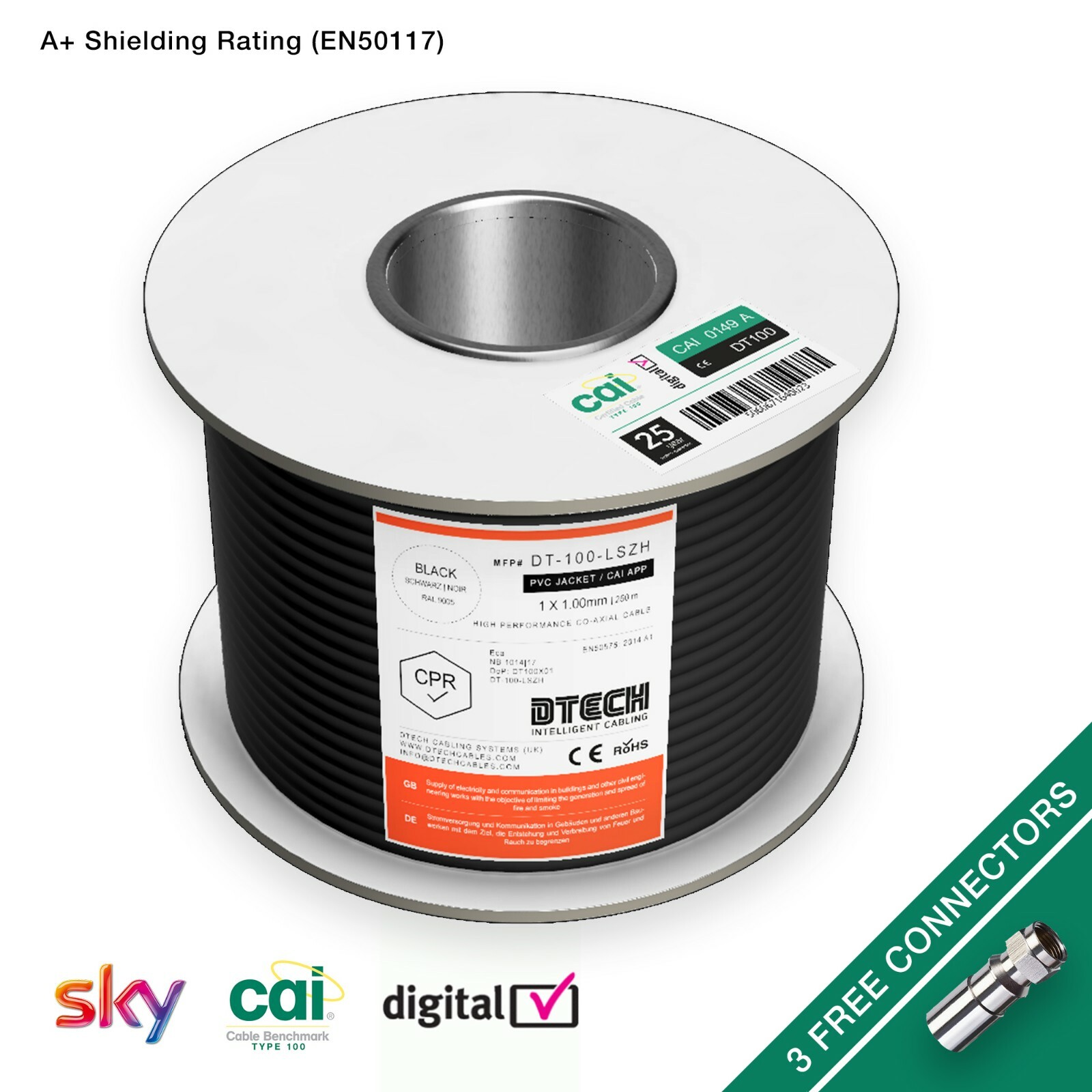 DTECH DT100/TX100/WF100 Coaxial Cable CAI Approved, 100m BROWN | eBay UK