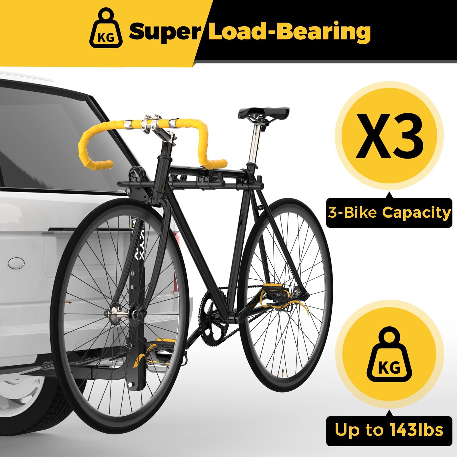 Bike Car Rack, 3 Bicycles Rack Mount Carrier with 2 in. Hitch Receiver ...