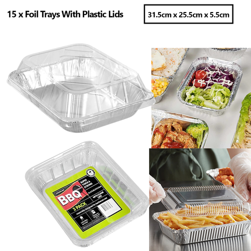 15 x Aluminium Foil Tray w Lid BBQ Party Roasting Oven Baking Takeaway ...