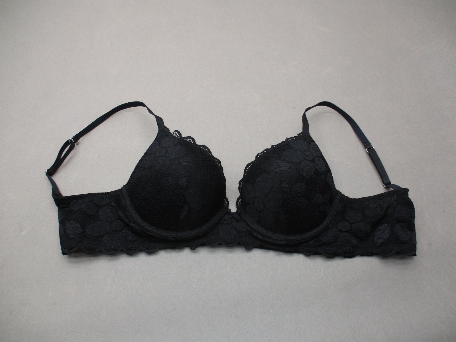 32B Aerie Womens Black Undewire Back Closure Lined Lace Push up Bra 8H ...
