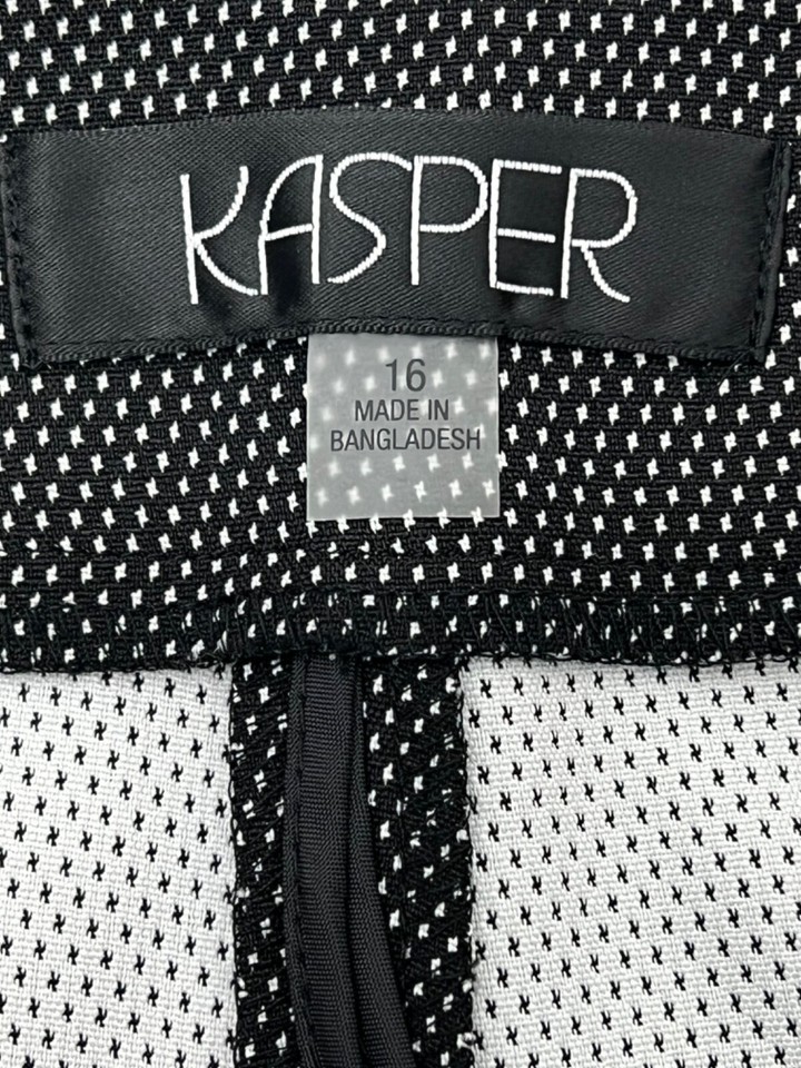 KASPER Suit Two Piece Black White Print Pant Suit Womens Size 18/16 NWT ...