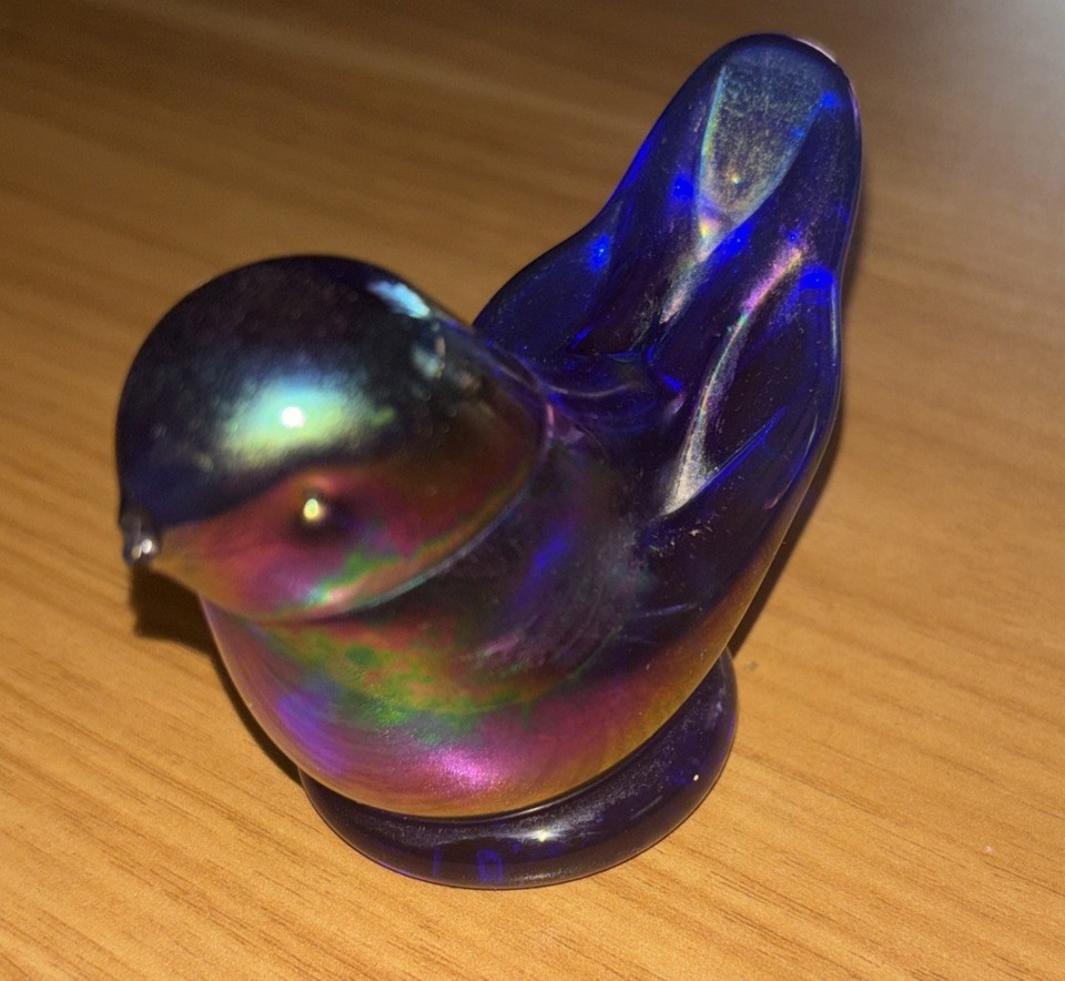 Leo Ward 1990 Terra Studios Rainbow Bird Blue Carnival Glass Figurine ...