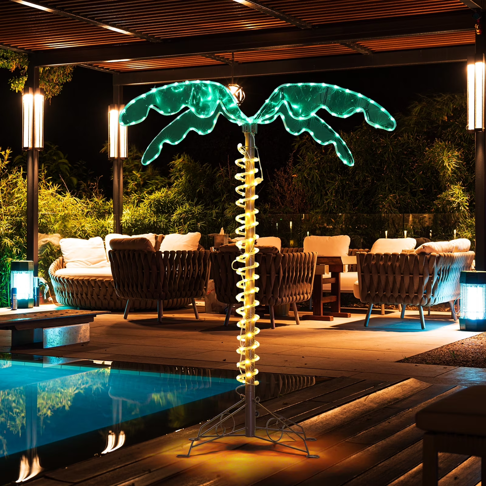 7 FT Tropical LED Rope Light Palm Tree Pre-Lit Artificial Palm Tree ...