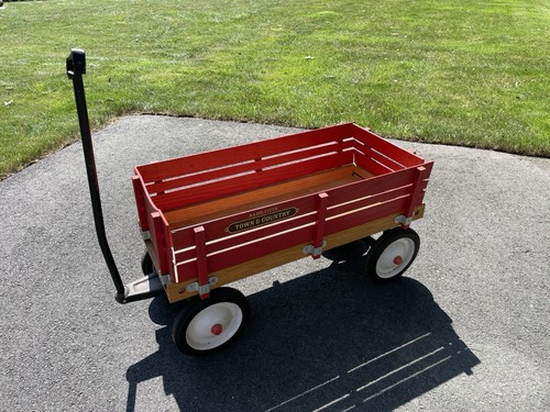 Radio Flyer 1980s Town & Country Wooden Wagon Red Pull Cart 34” x 16 ...