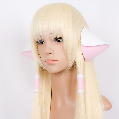 Chobits Chii cosplay wig wig perruque parrucca straight long blonde ear ...