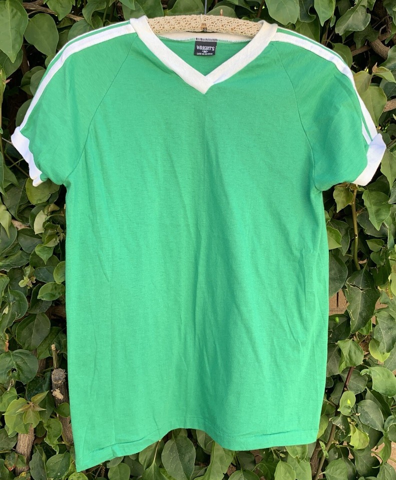 Vintage Wrights T Shirt Short Sleeve V Neck Ringer Tee Made In USA Size ...