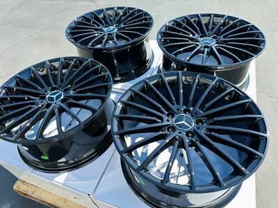 4 NEW 19" Black Wheels 19x8.5 Squared Rims Fits: Mercedes E300 E350 ...