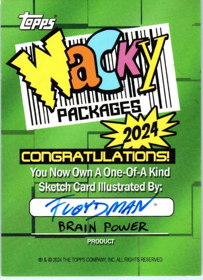 2024 WACKY PACKAGES DRAWN ARTIST SKETCH CARD BRAIN POWER by Floyd Sumer ...