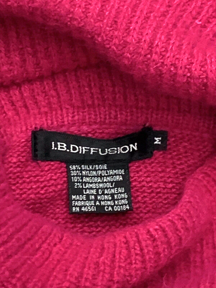vtg 80s IB DIFFUSION hot pink ANGORA blend cowl neck fuzzy fluffy ...