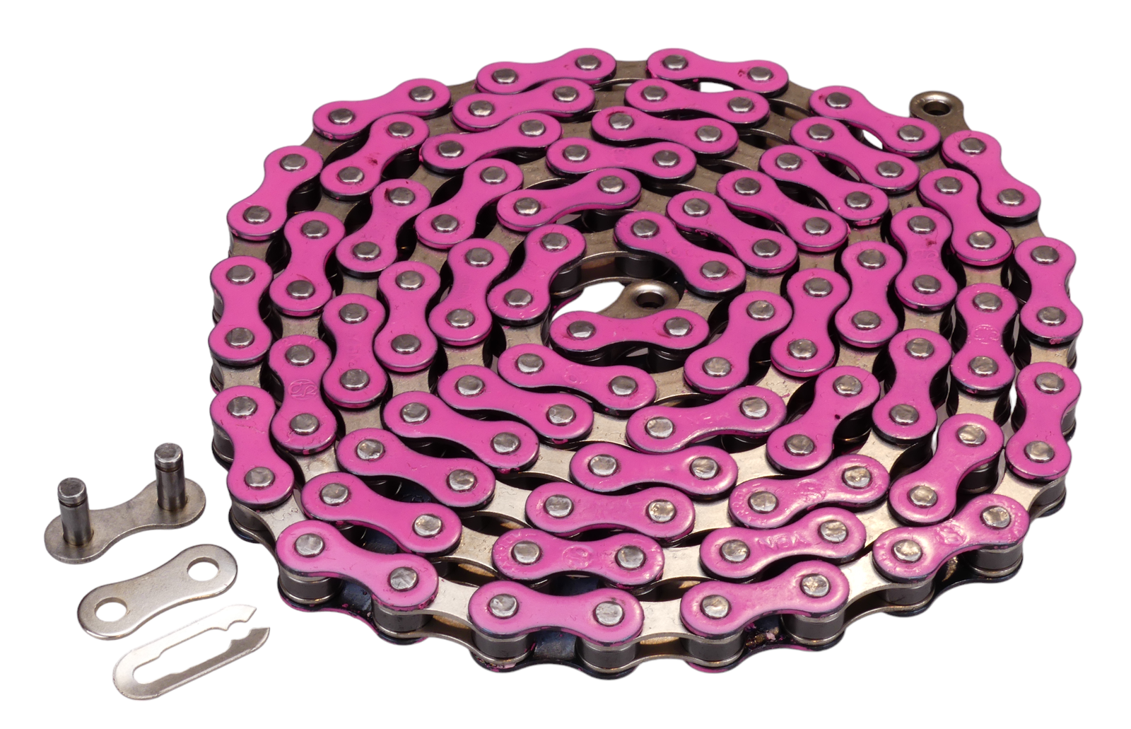 Yaban S410 BMX bicycle chain 1/2" X 1/8" 112L NICKEL inner HOT PINK ...