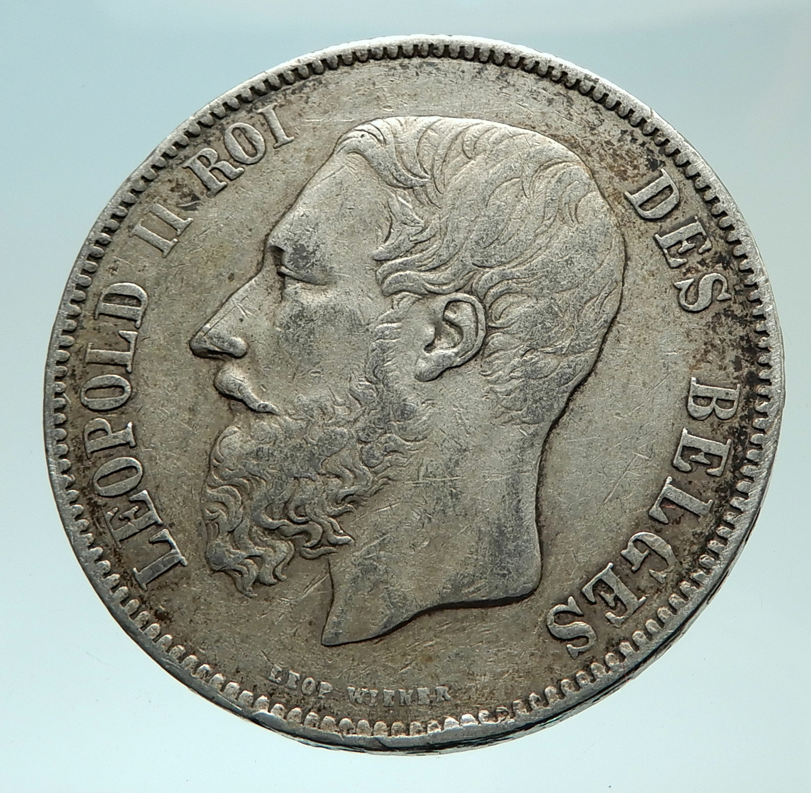 1873 BELGIUM with King LEOPOLD II and LION Genuine Silver 5 Francs Coin ...