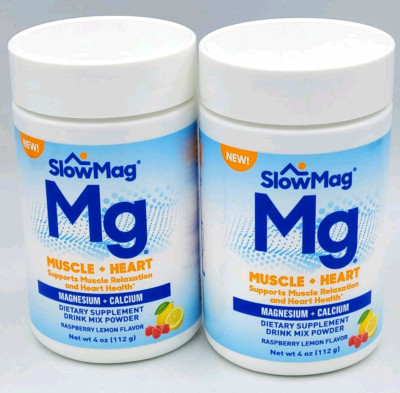 2x SlowMag Mg Drink Mix Powder 4 oz each for Muscle + Heart Magnesium ...