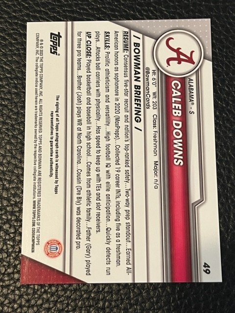 CALEB DOWNS 2023 Bowman University 1st Chrome AUTO Autograph | eBay
