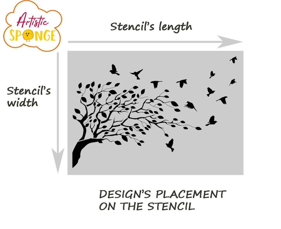 TREE FLYING AWAY BIRDS Reusable Stencil A3 A4 A5 Wall Decor Art Craft ...