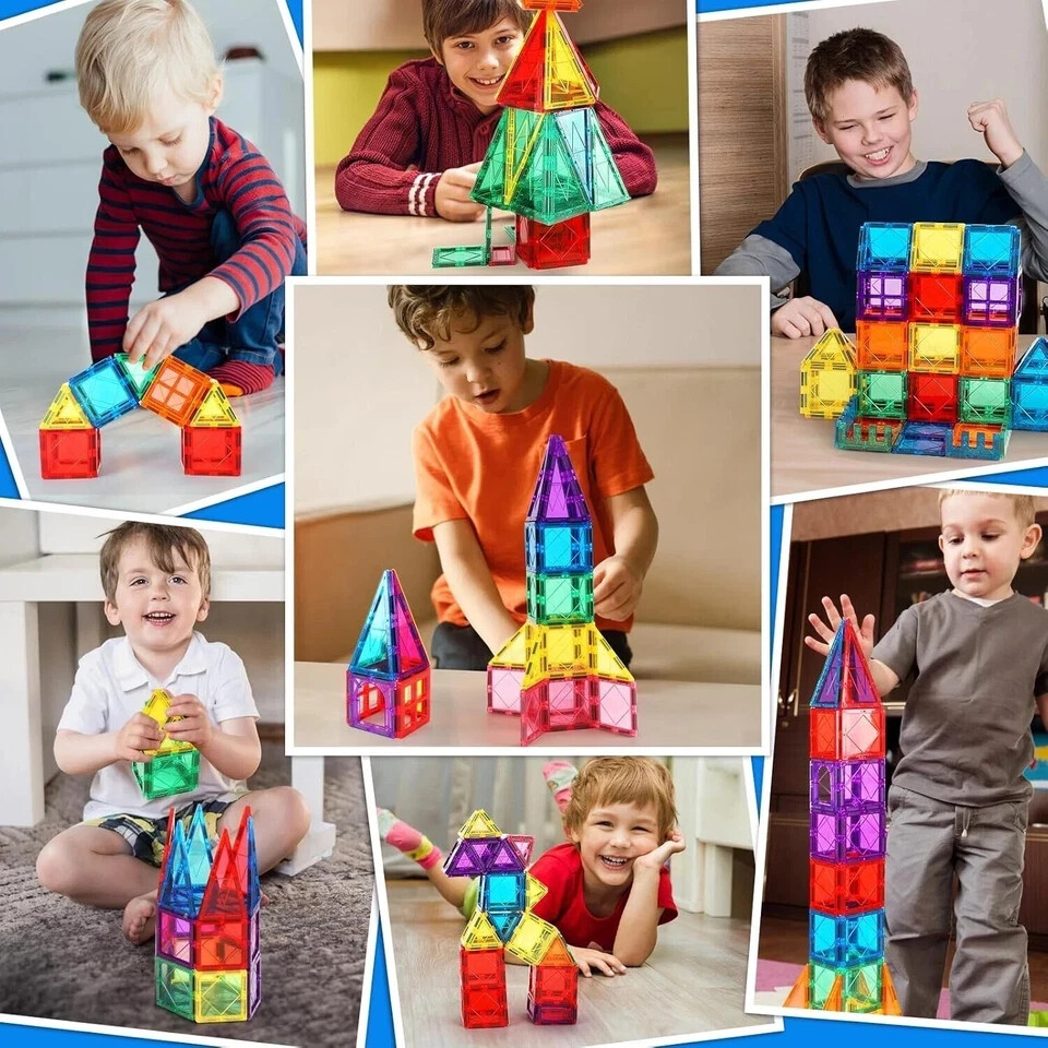 100 Pcs Magna Tiles Clear Colors Magnetic Building Toy Magnet Blocks ...