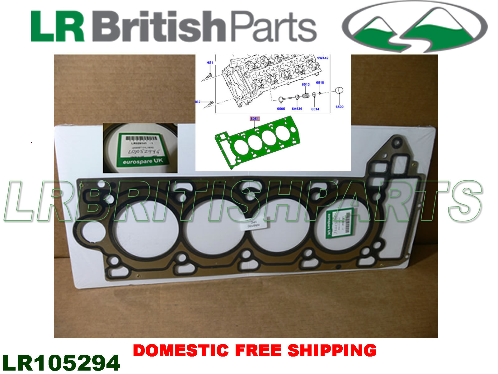 LAND ROVER CYLINDER HEAD GASKET LAND ROVER 5.0L & 5.0L SC RH LR105294 ...