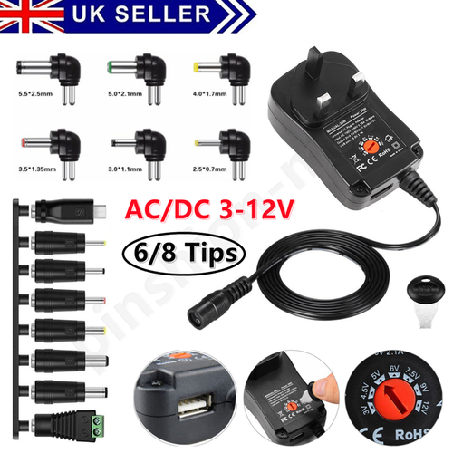 Adjustable 3-12V Voltage Adaptor Charger USB AC/DC Power Supply Adapte Universal | eBay UK