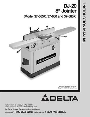 Delta Jointer 37-365 - 37-680 - 37-680X DJ-20 OP Manual | eBay