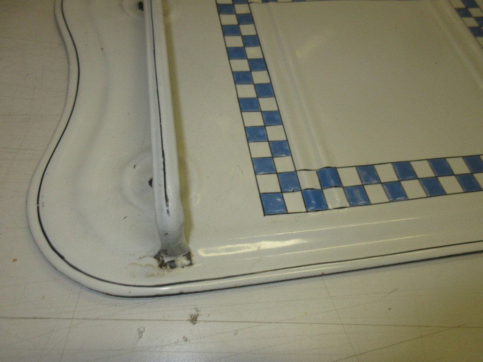 Ancien Porte louche émaillé blanc à carreaux bleus Lustucru | eBay