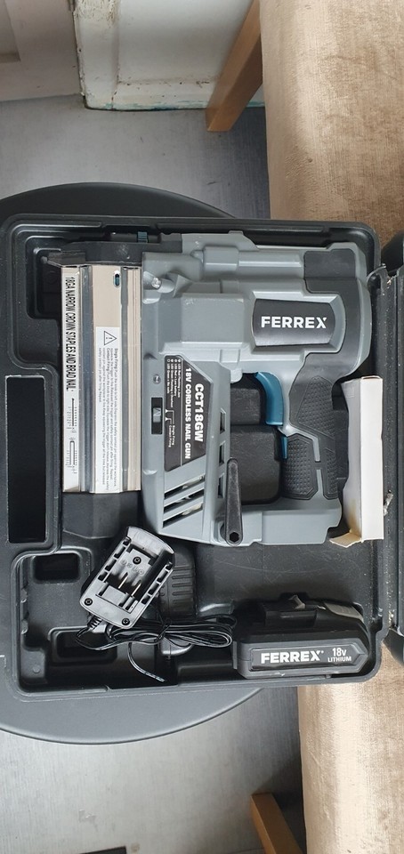 FERREX 2 in 1 Nail & Staple Gun Cordless 18V Li Ion Charger Battery ...