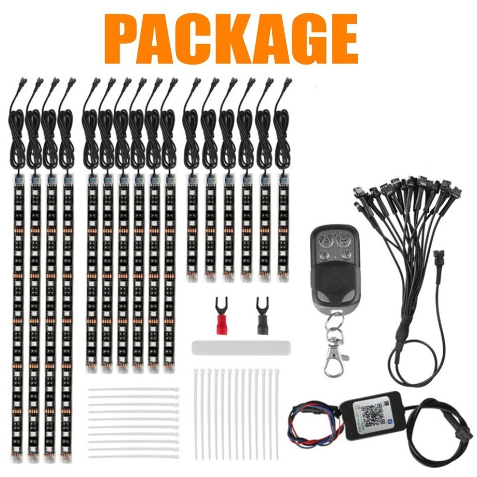 16PCS Motorcycle RGB LED Strip Light Under Glow Neon Kit Bluetooth APP ...