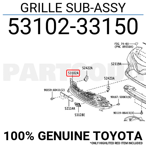 5310233150 Genuine Toyota GRILLE SUB-ASSY 53102-33150 | eBay