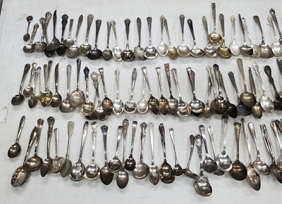 Silverplate Flatware Lot of 430 MIXED FANCY SPOONS Craft Use LOT#29 | eBay