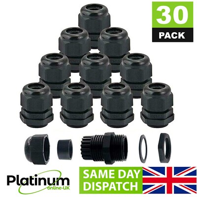 30X M20 CABLE GLAND 20MM WATERPROOF IP68 COMPRESSION STUFFING LOCKNUT ...