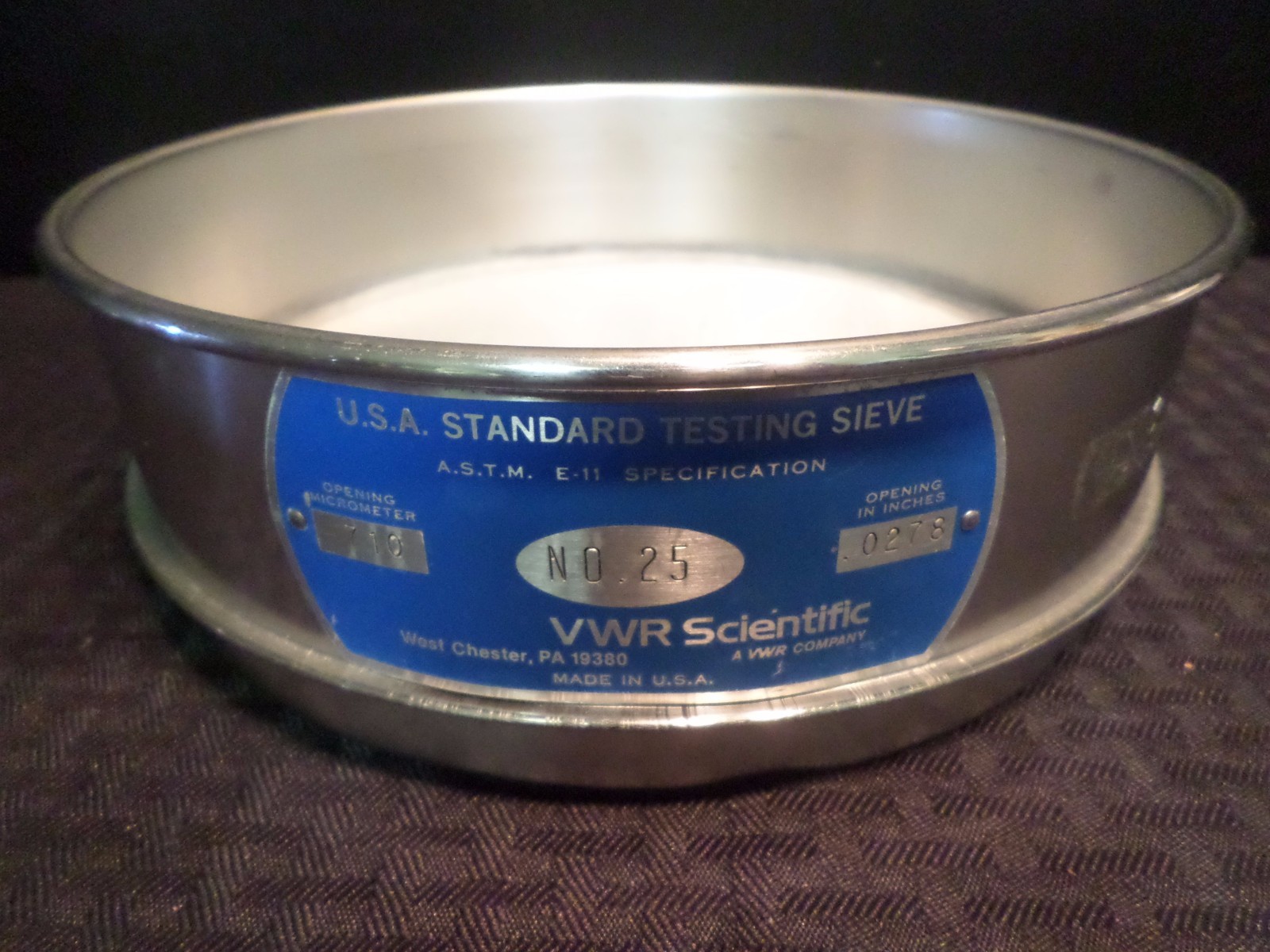 VWR 8" U.S. Standard No. 25 Mesh SS Full Height Test Sieve 710μm 0.0278 ...
