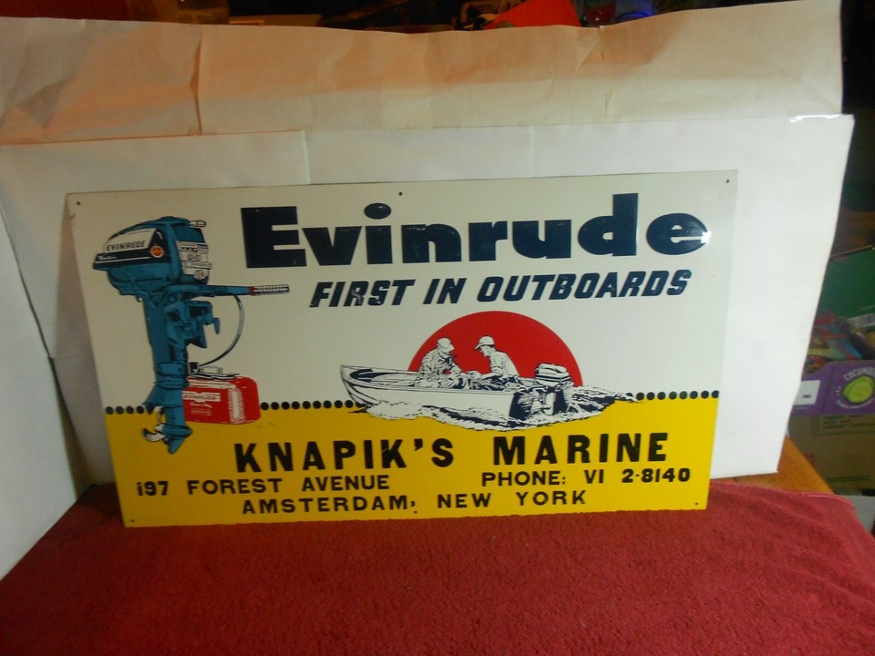 VINTAGE 25x14 in EVINRUDE OUTBOARD BOAT MOTORS METAL ADV. SIGN - NEW ...