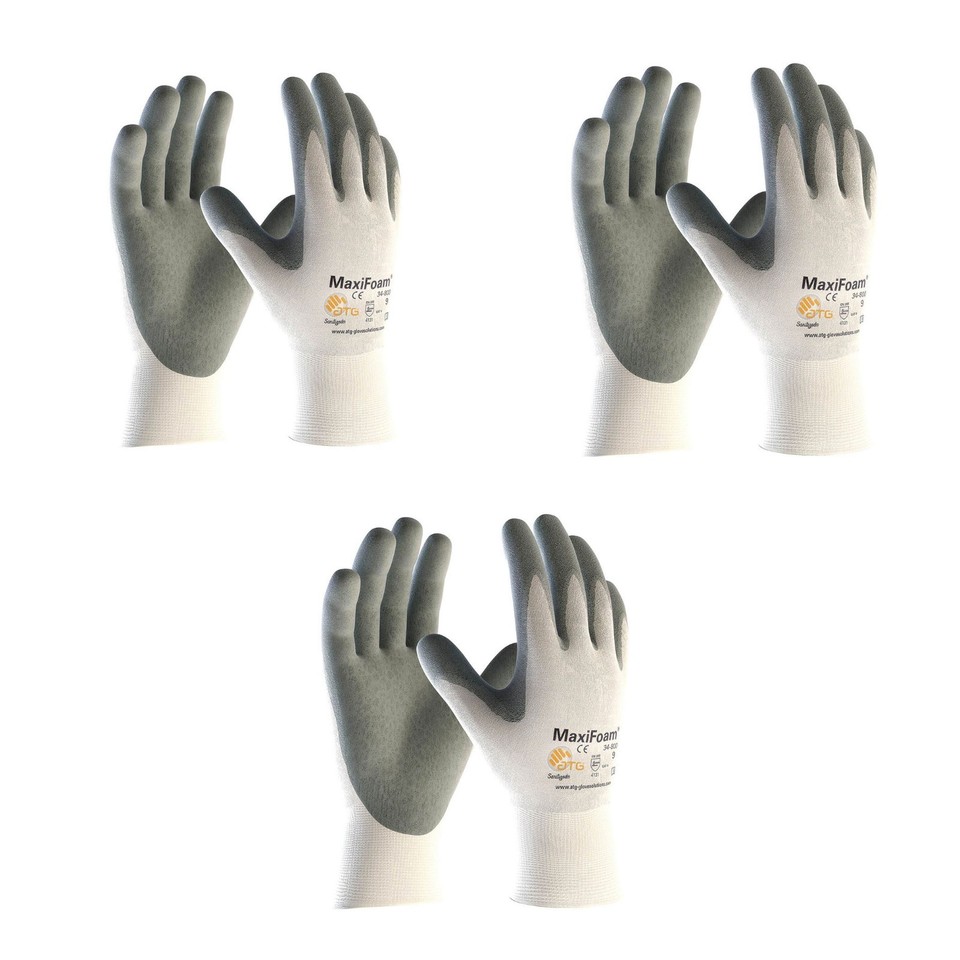 MaxiFoam® Premium 34-800, 3 Pair Pack Nitrile Grip Gloves Sizes XXS-XXL ...
