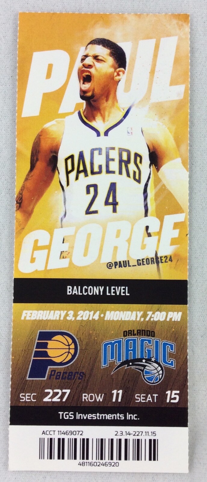 NBA 2014 02/03 Orlando Magic at Indiana Pacers Ticket-Paul George | eBay