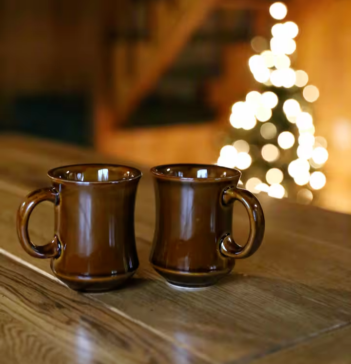 Set of 2 Brown Mugs Coffee Cups Restaurant Style Glazed Ceramic REGO ...