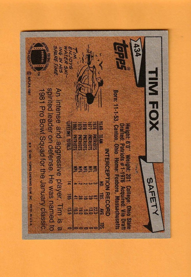 Tim Fox New England Patriots AUTO Signed 1981 Topps Ohio State Buckeyes ...